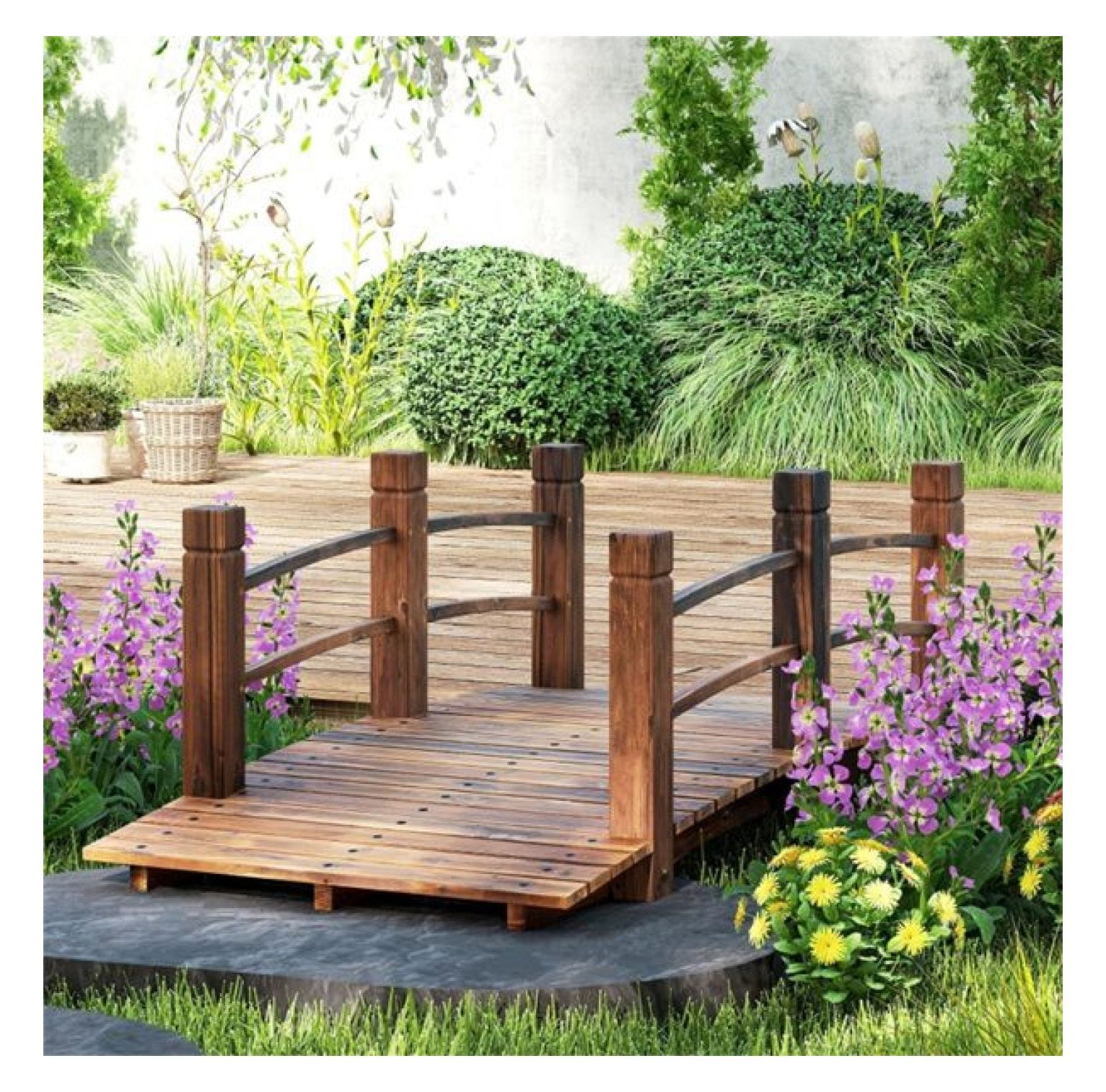 Wooden Garden Bridge Arc Footbridge 5ft - Stained Fir Wood Outdoor ...