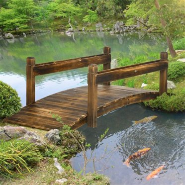 Kinbor 8ft Outdoor Metal Garden Bridge, Garden Arch Footbridge with 2 ...