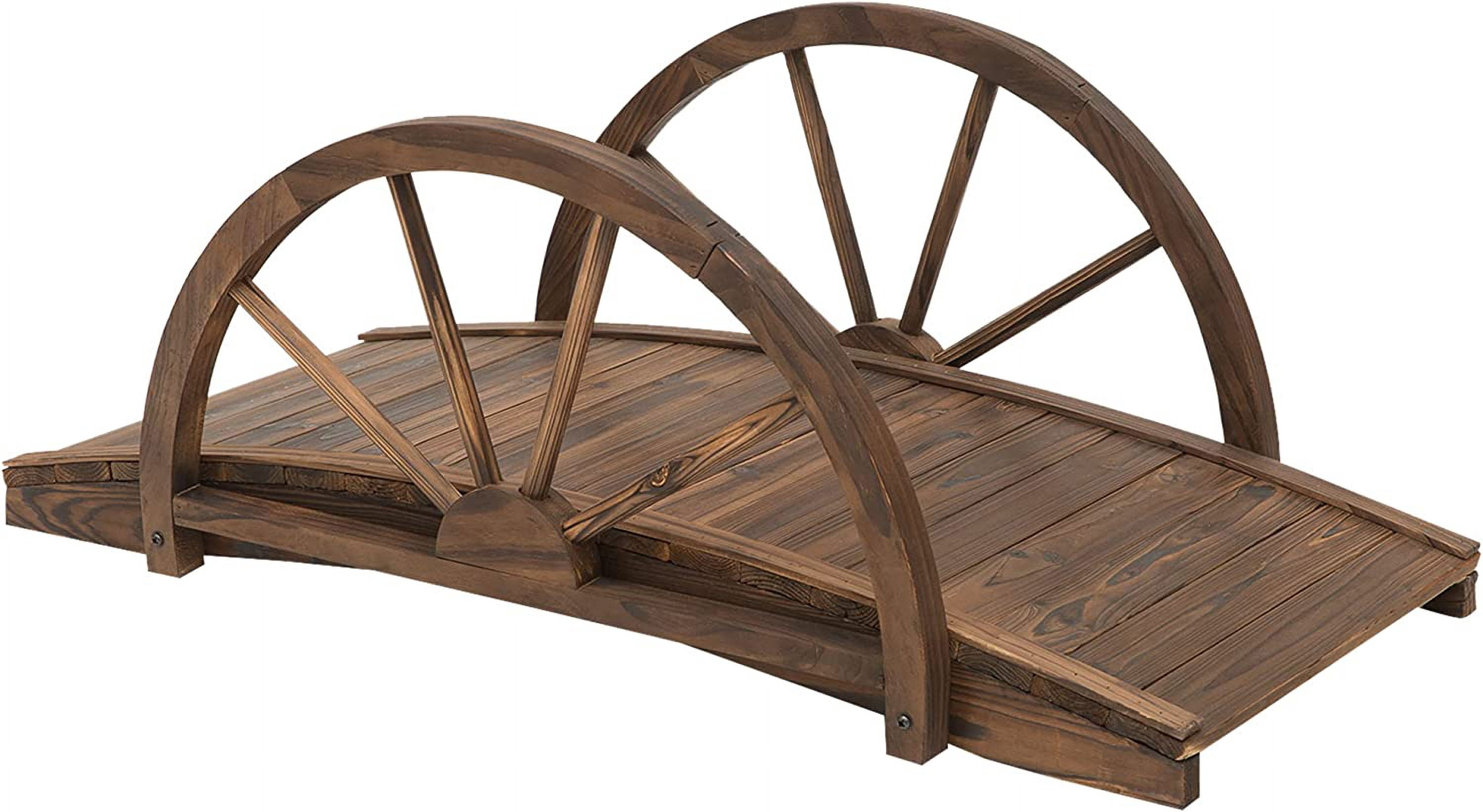 Wooden Garden Bridge Arc Footbridge with Half-Wheel Railings & Solid ...