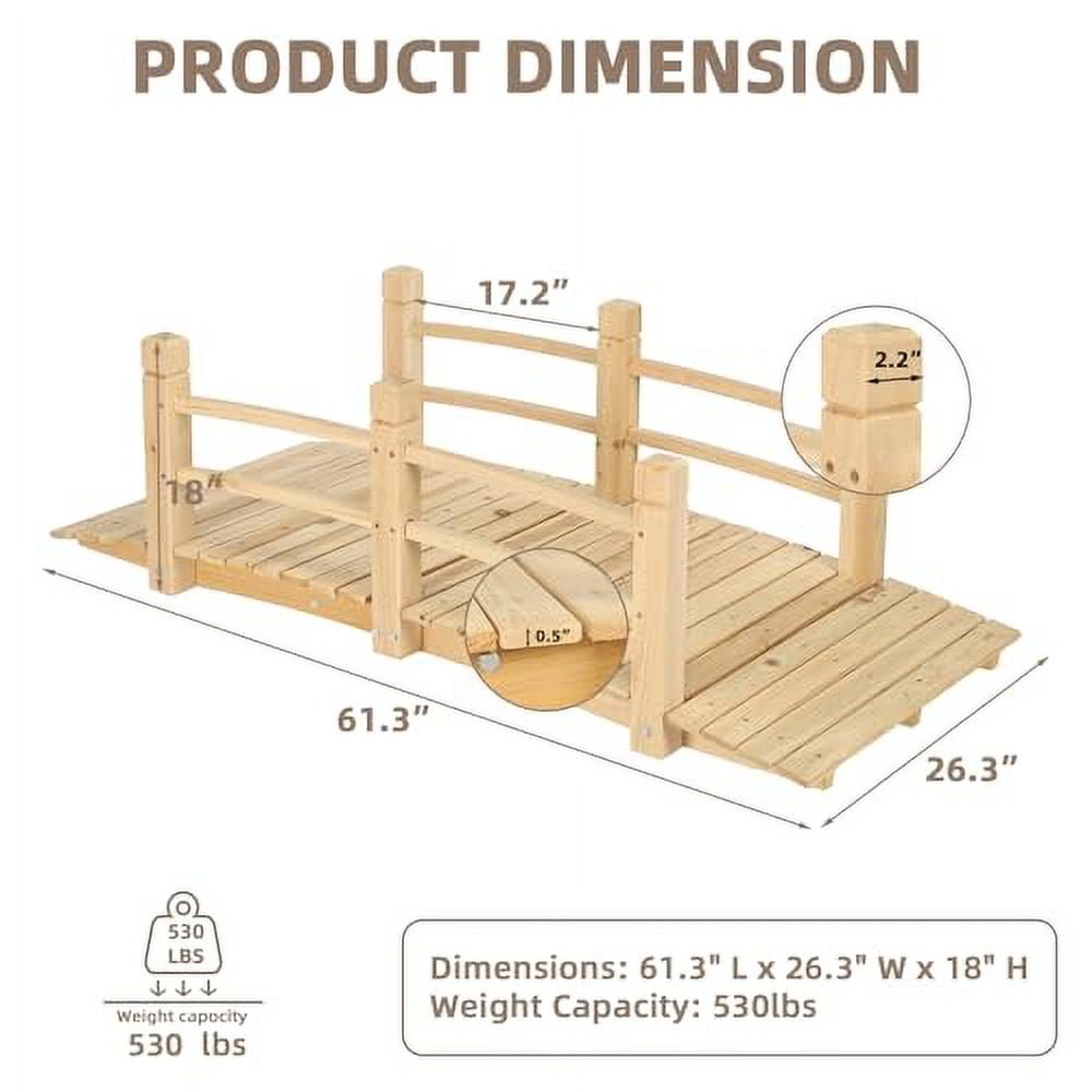 Wooden Garden Bridge Classic Wooden Arch Footbridge with Safety ...