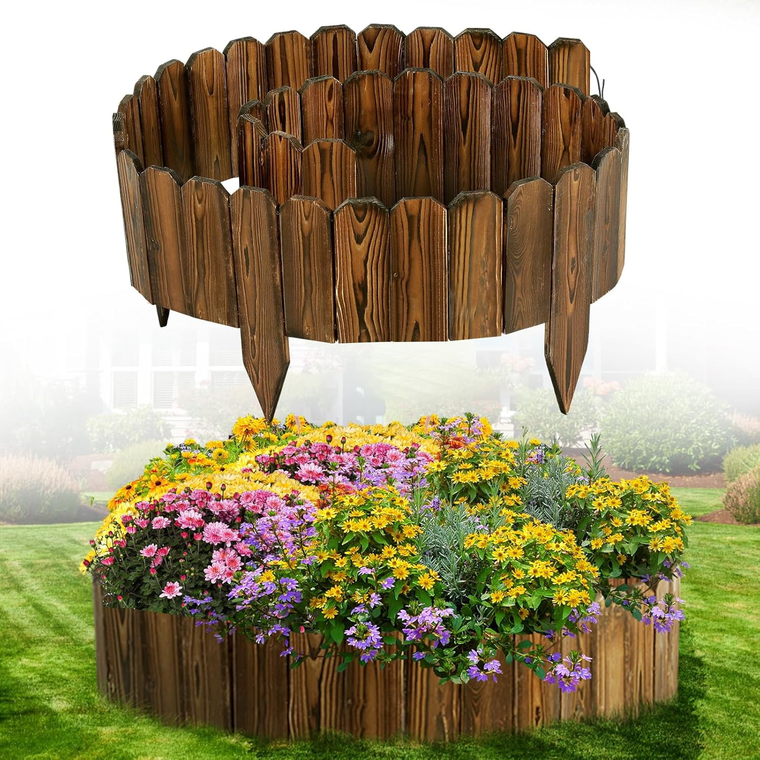 Wooden Garden Edging - 11.8ft x 8in Weather-Resistant Pine Landscape ...