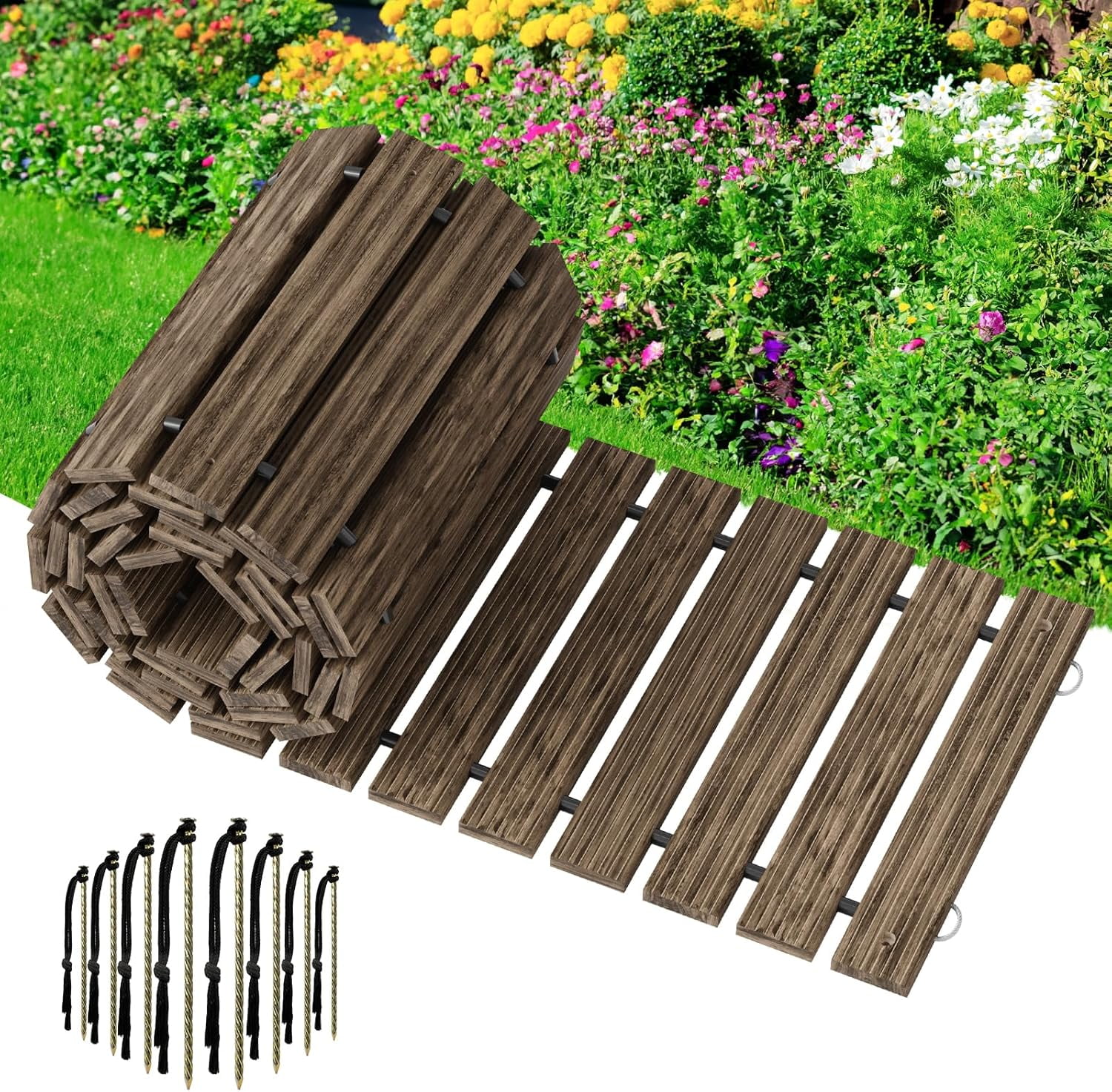 Wooden Garden Pathway, 12 FT Roll Out Straight Walkway, Widened Plank ...
