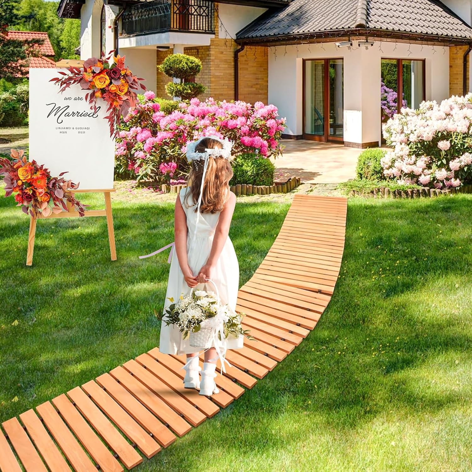 Wooden Garden Pathway, 12ft x 45cm Outdoor Roll Out Walkway Pathway ...
