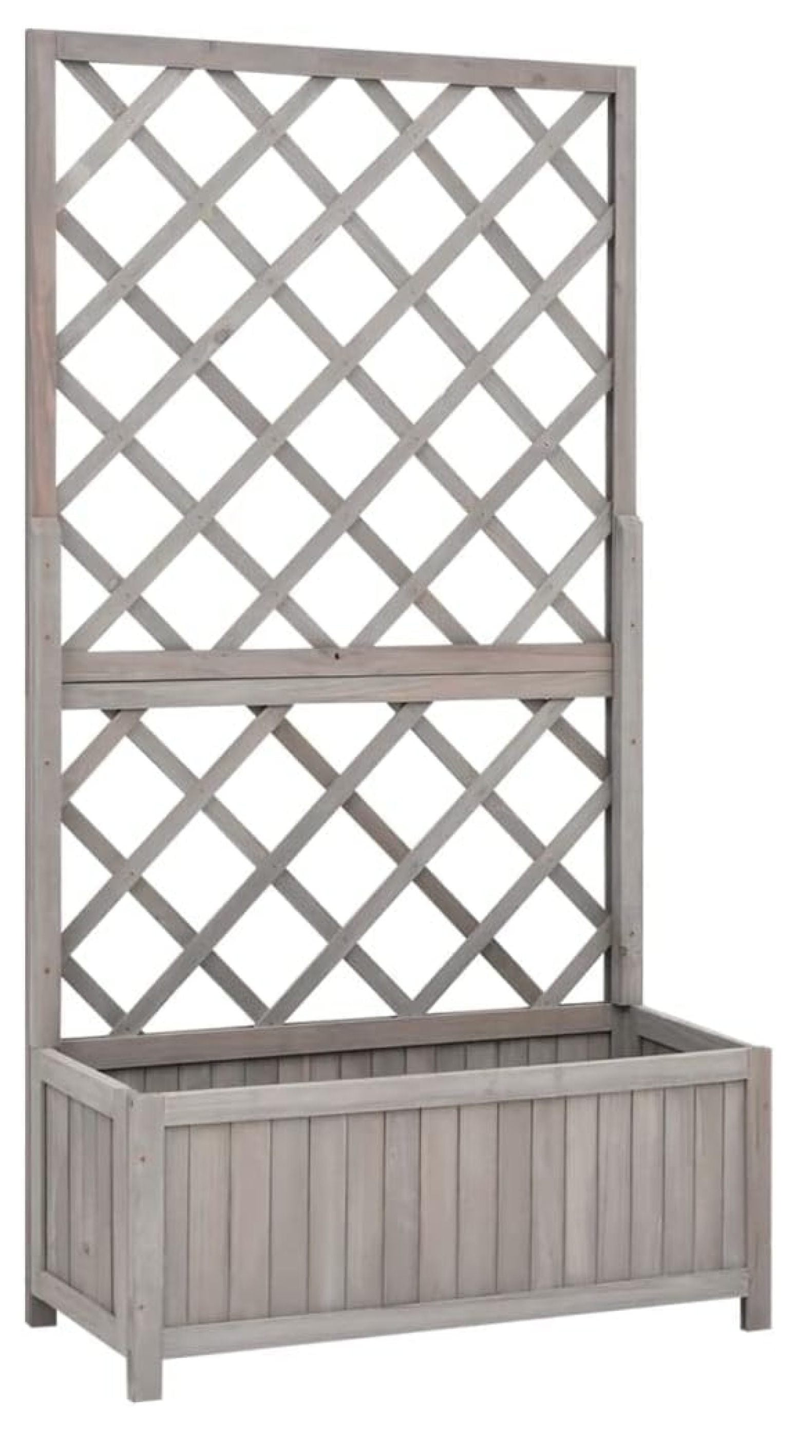 Wooden Garden Planter with Trellis Lattice Panels Freestanding Solid Firwood Plant Raised Bed ...
