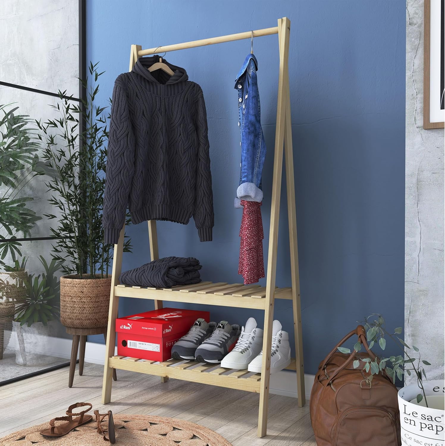 Wooden Garment Rack, European Made Clothing Rack with Spacious Shelves ...