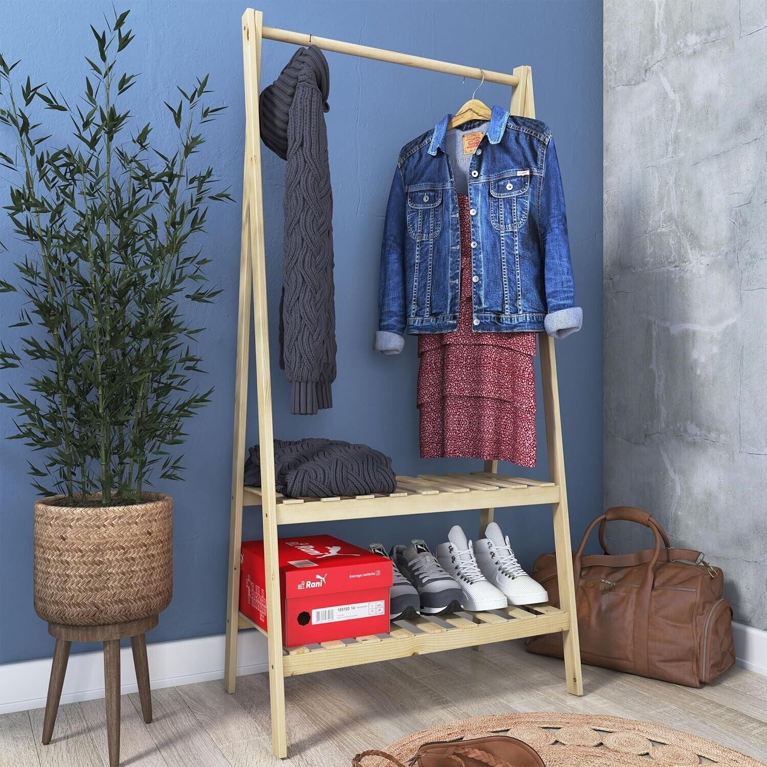 Wooden Garment Rack, European Made Clothing Rack with Spacious Shelves ...