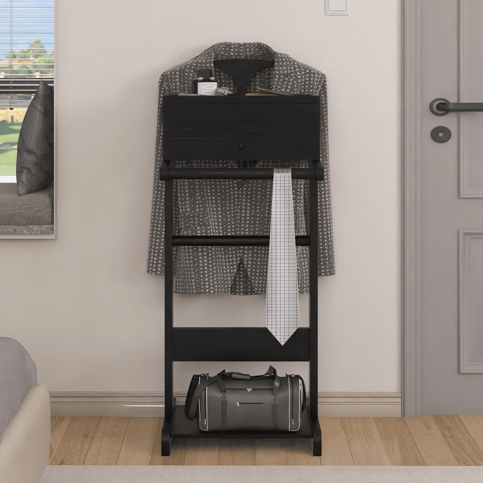 Wooden Garment Rack with Storage, Portable Closet Organizer with Shoe ...