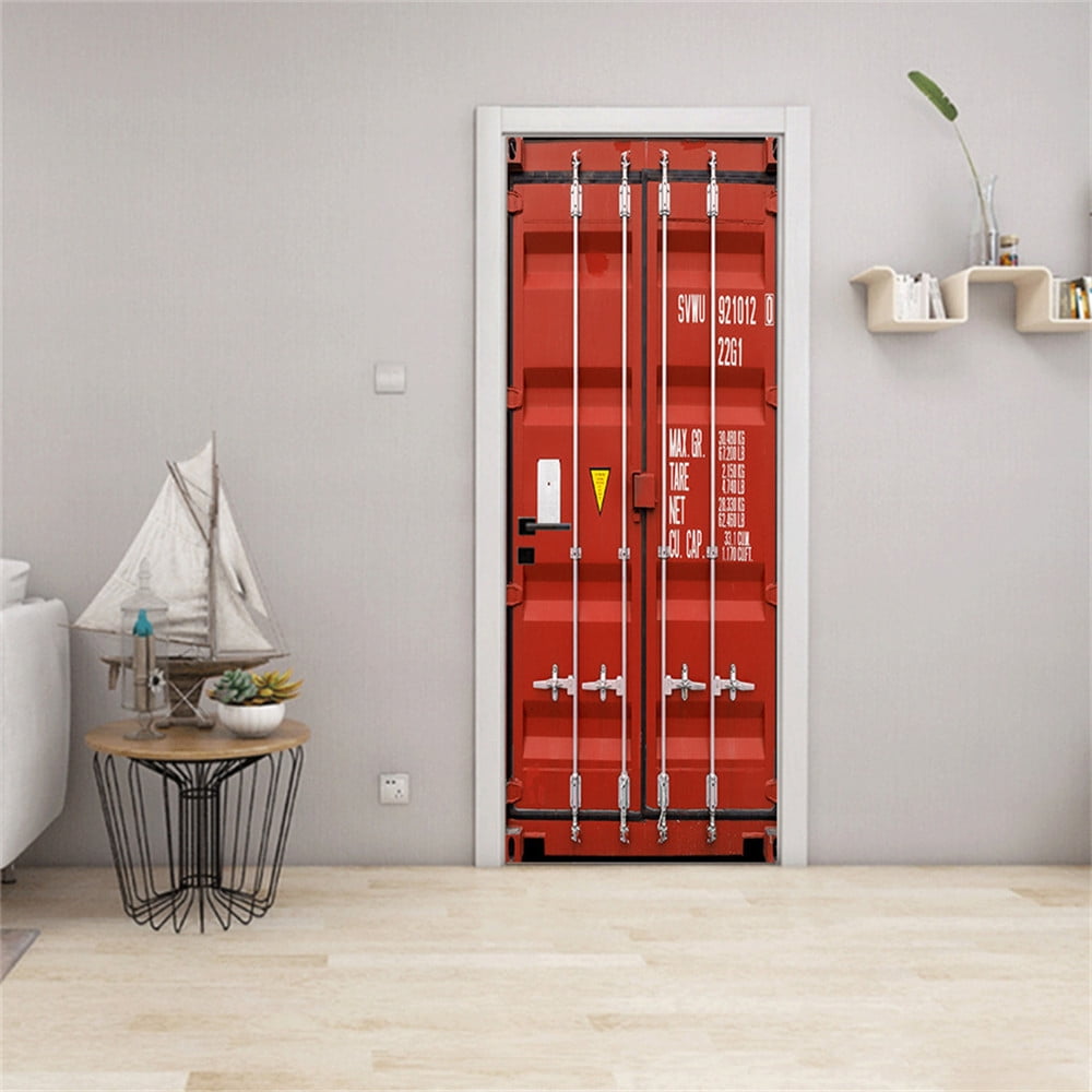 Wooden Gate Metal Door Art Poster 3D Visual Door Stickers Vinyl ...
