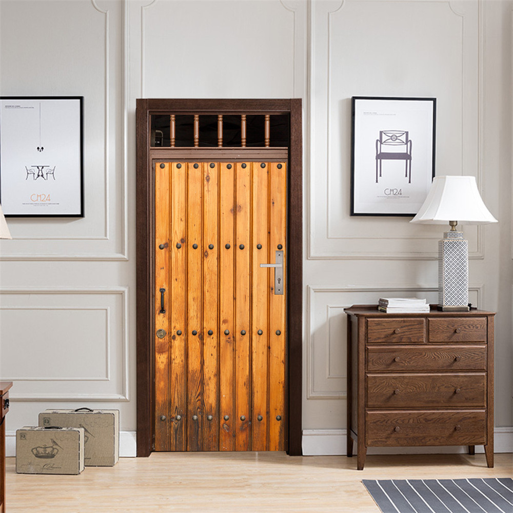 Wooden Gate Metal Door Art Poster 3D Visual Door Stickers Vinyl ...