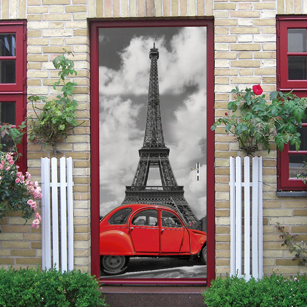 Wooden Gate Metal Door Art Poster 3D Visual Door Stickers Vinyl ...