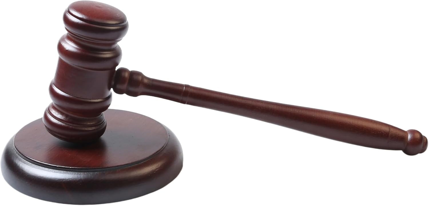 Wooden Gavel and Block Set: Auction Judge Hammer with Sound Round Block ...