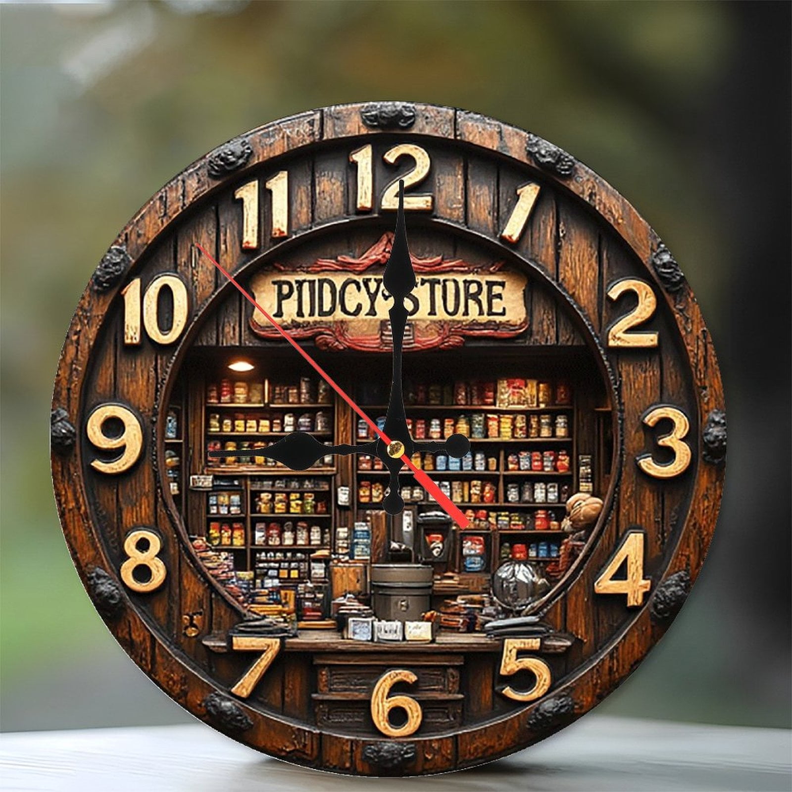 Wooden General Store Clock Wall Clock Vintage Decor 10-Inch Silent ...