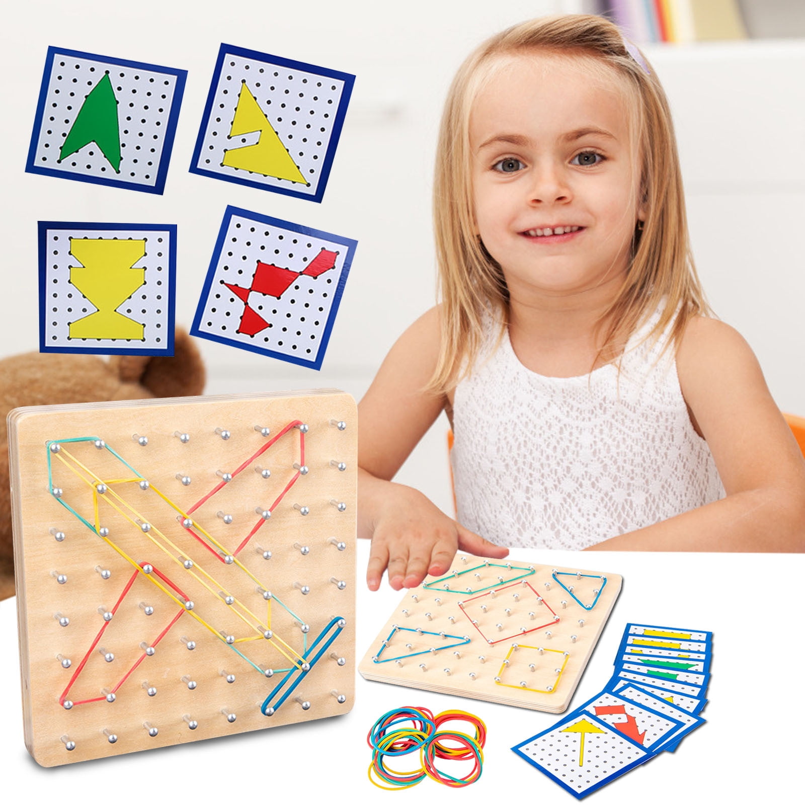 Wooden Geoboard Toy for Kids, Educational Geometric Shape Puzzle with ...