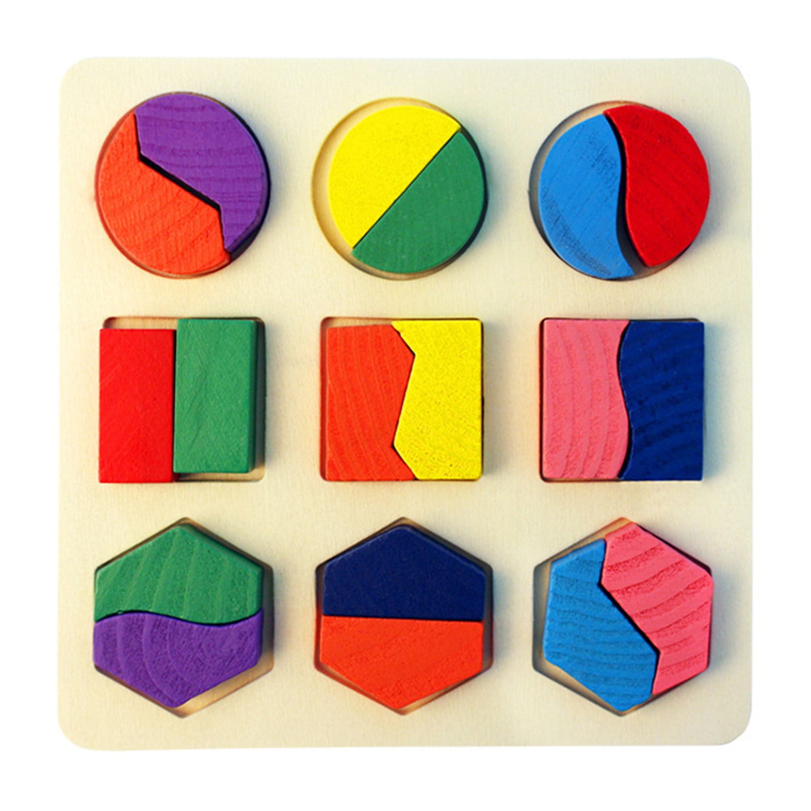 Wooden Geometric Shapes Puzzle Sorting Math Bricks Preschool Learning ...