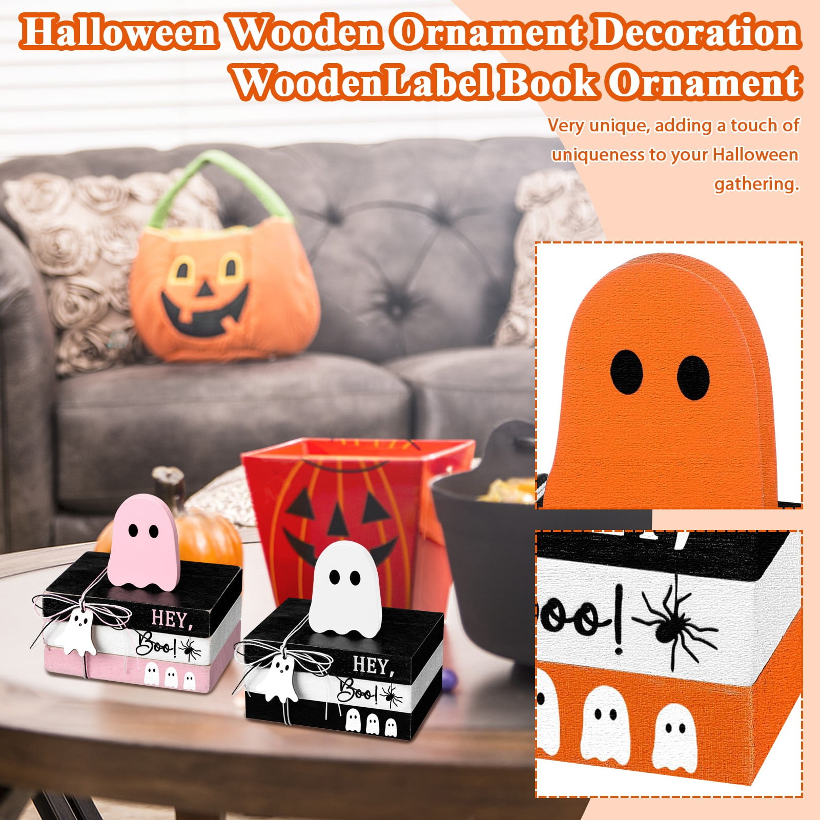 Wooden Ghost Book Stack Decor,Farmhouse Mini Ghosts Desk Decor for ...