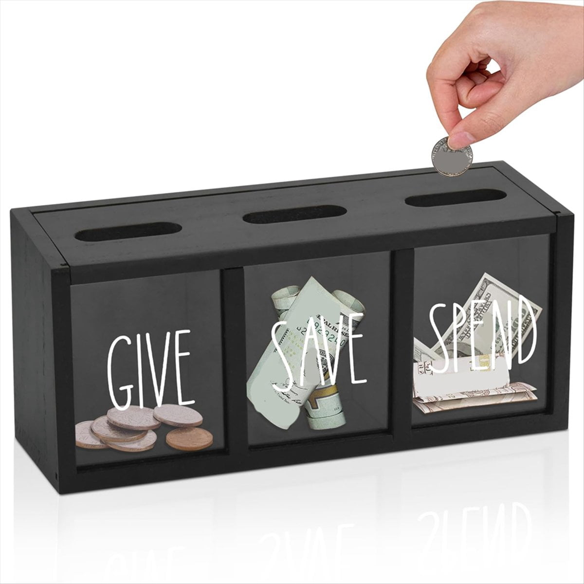 Wooden Give Save Spend Money Saving Box for Kids, Countertop Kid Piggy ...
