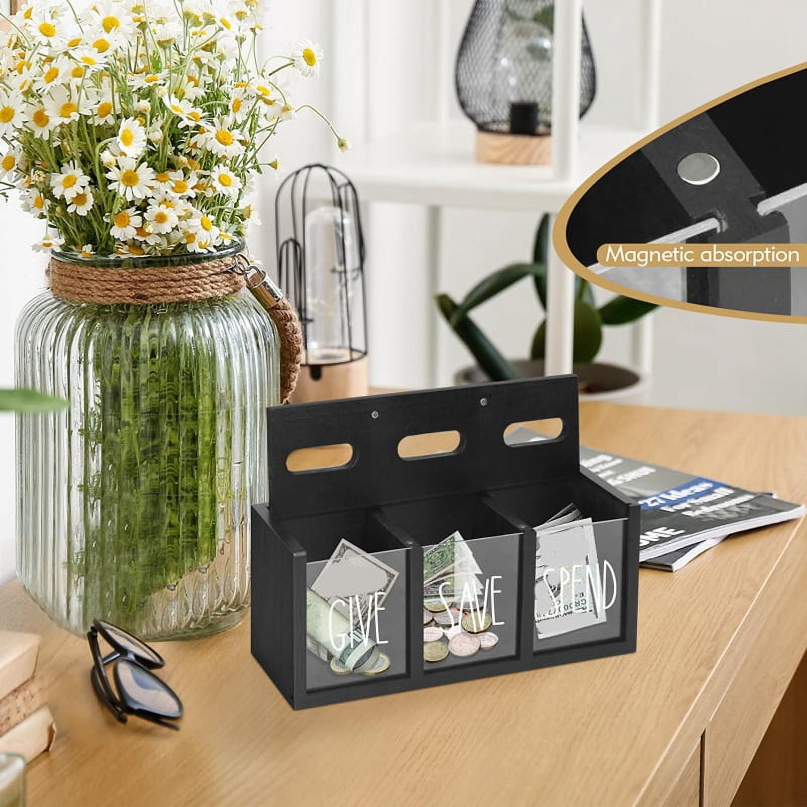 Wooden Give Save Spend Money Saving Box for Kids, Countertop Kid Piggy ...