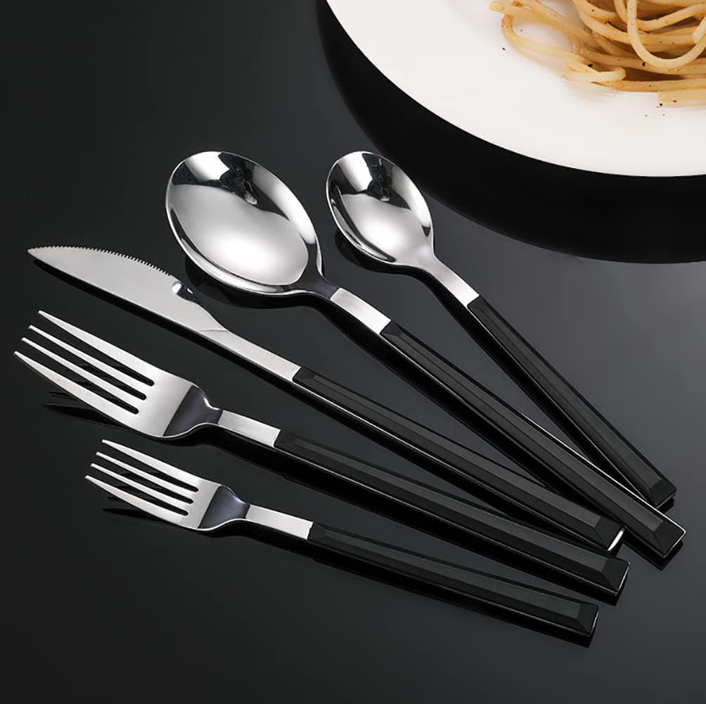 Wooden Gold Silverware Set With Black Wood Handle Stainless Steel ...