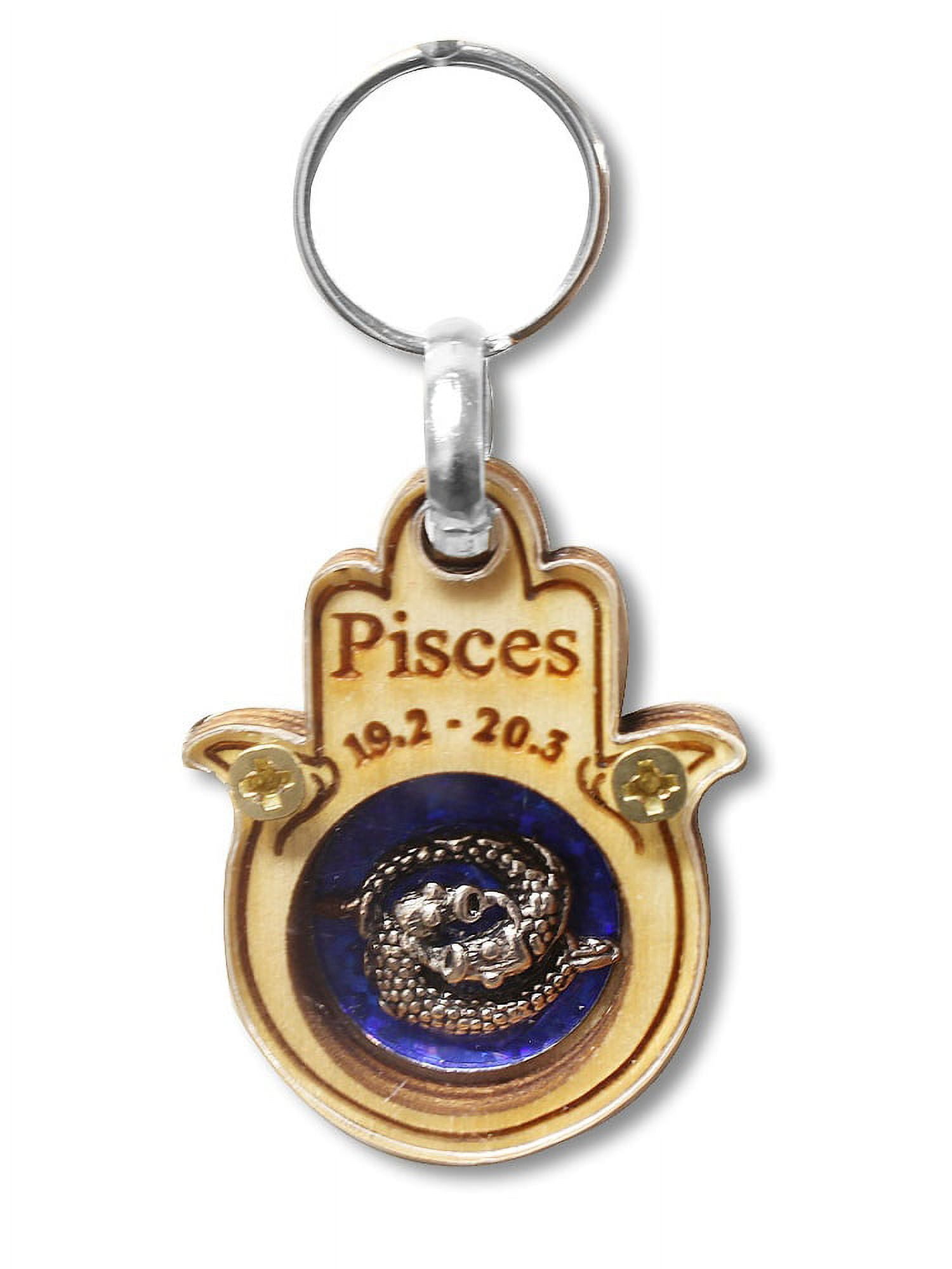 Wooden Good Luck Hamsa Hand Key Chain Keychain Zodiac Sign - Pisces ...