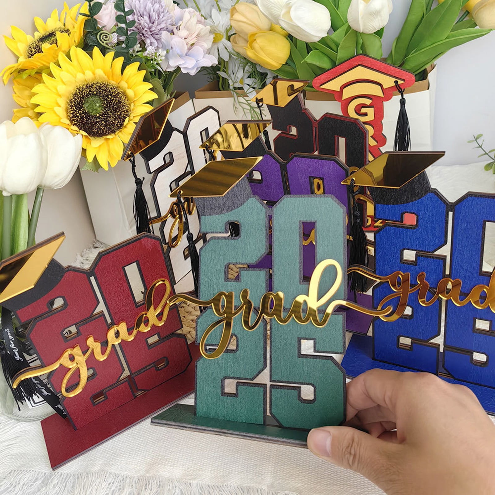 Wooden Graduation Cap Desk Decor - 2025 Graduation Party Decorations ...
