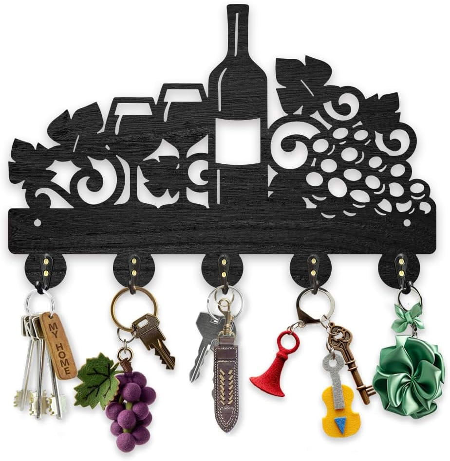 Wooden Grape Wine Bottle Glasses Key Hook Wall Mounted 11.8 x 7.8 ...