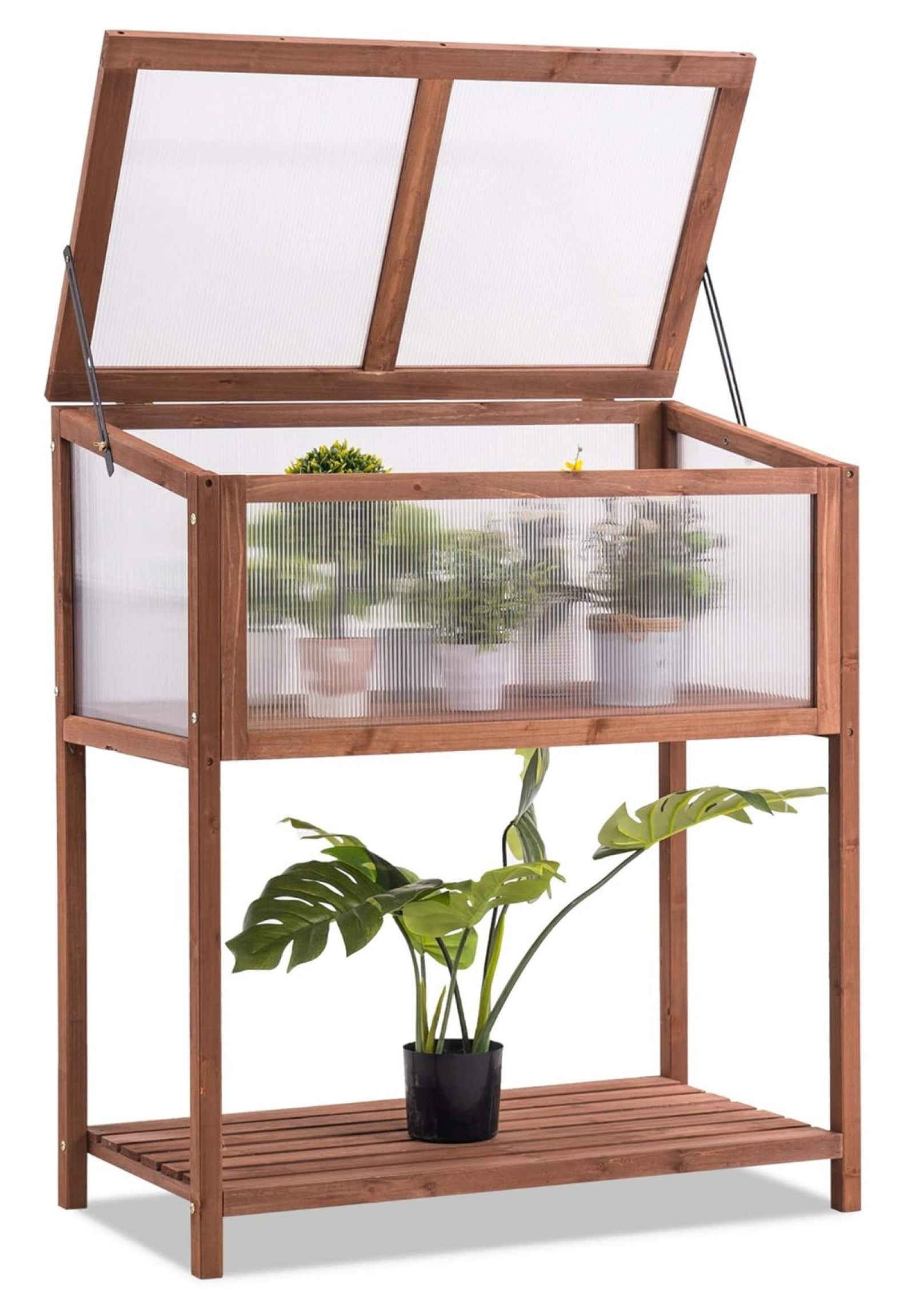 Wooden Greenhouse Cold Frame, Portable Garden Mini Greenhouse Kit with ...