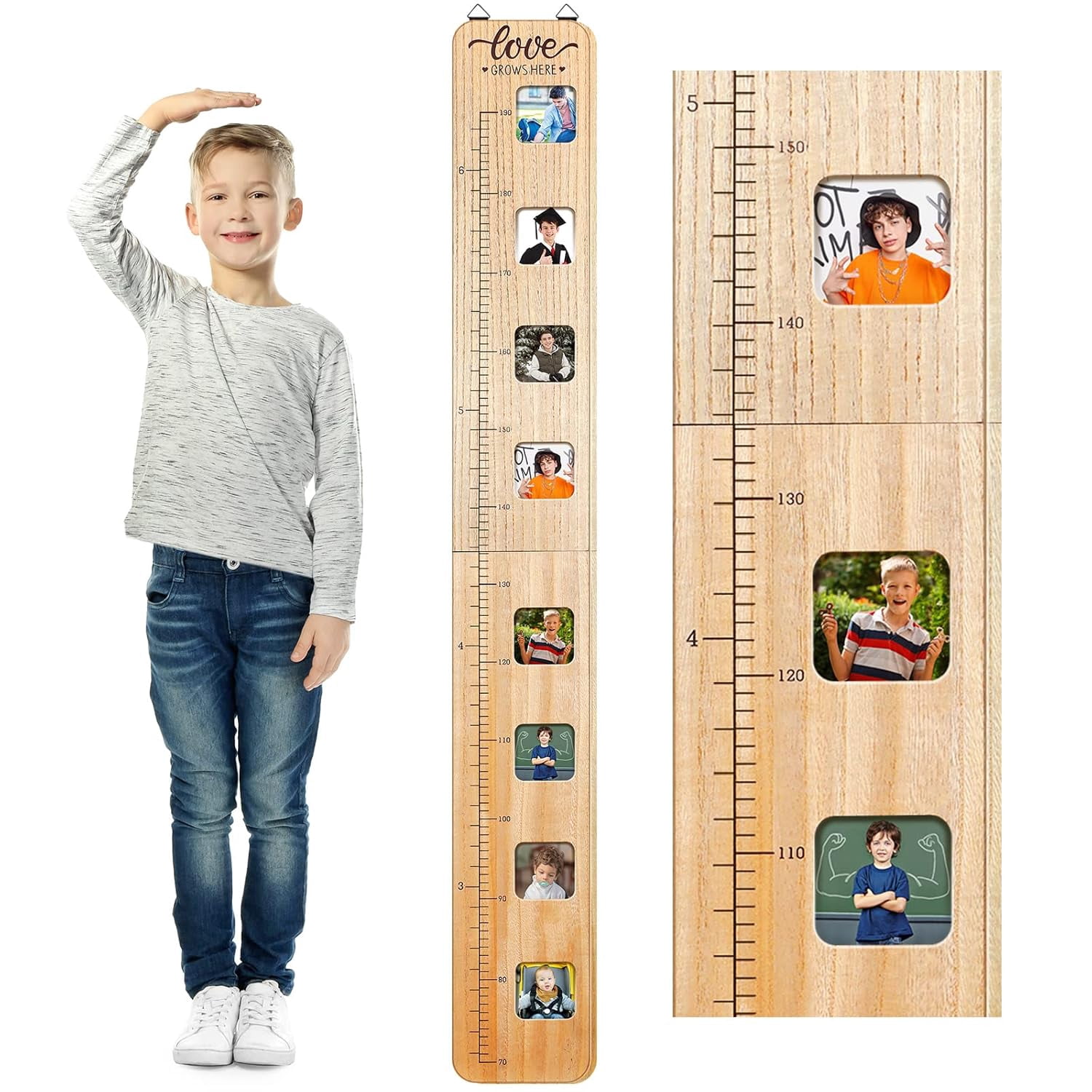 Wooden Growth Chart for Kids with Picture Frames Height Growth Chart ...