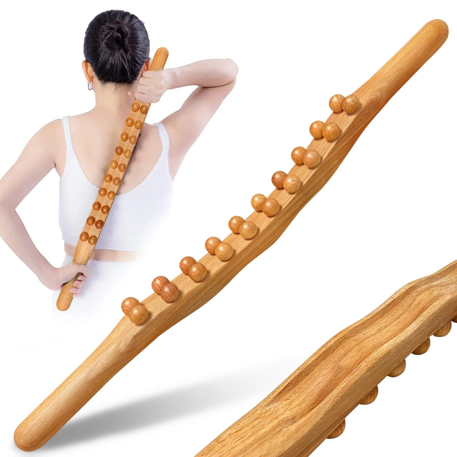 Wooden Gua Sha Massage Stick 20 Beads 22.8Inch Length Double Massage ...