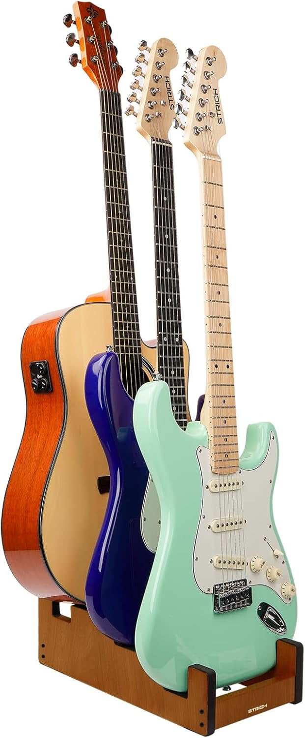 Wooden Guitar Stand for Multiple Guitars, 3-Holder, Front Display Space ...