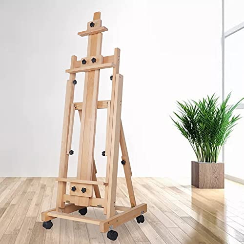 Wooden H-Frame Easel, 56" to 91" H Studio Easel with Large Storage Tray ...