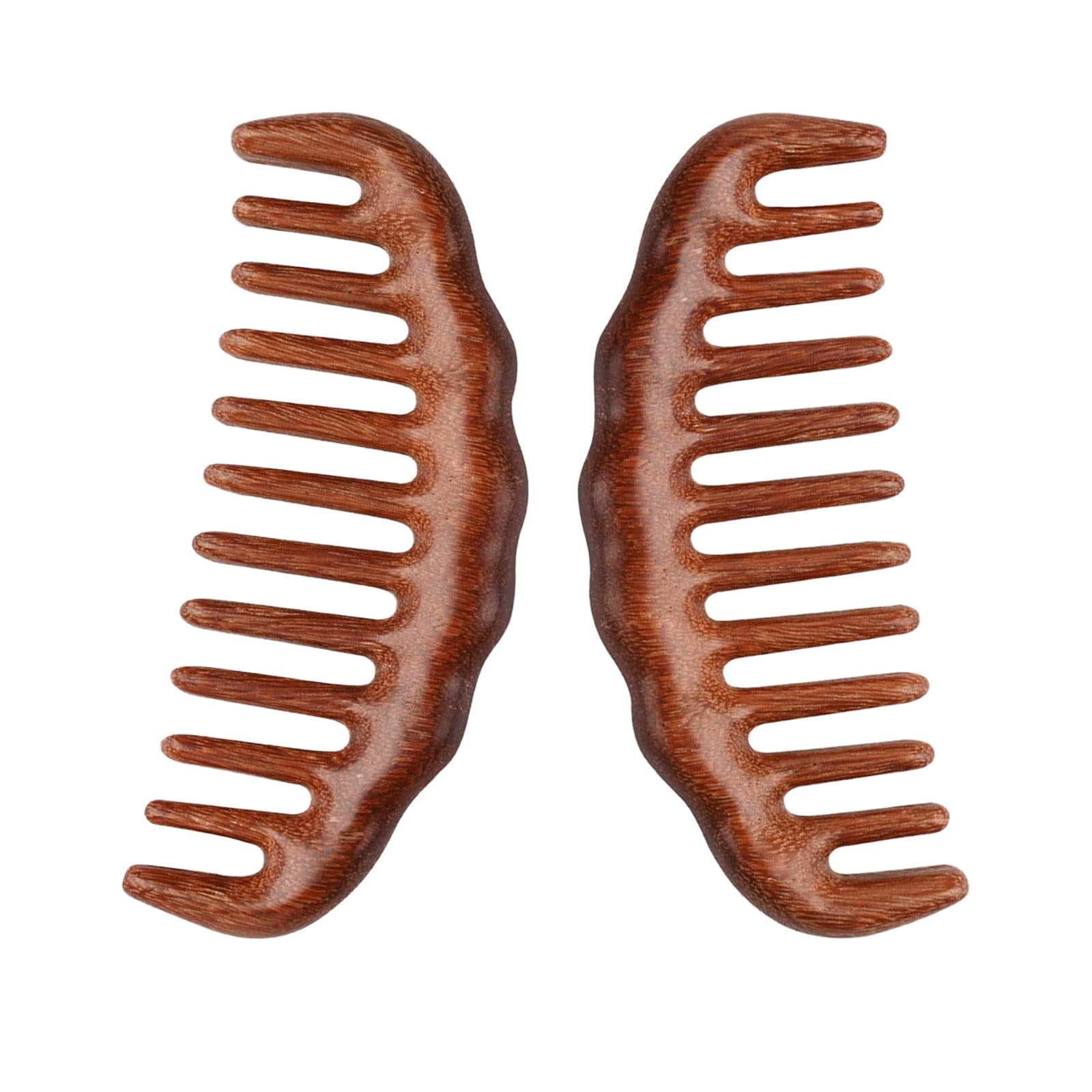 Wooden Hair Comb Set, birthing comb,Wide Tooth and Fine Tooth Detangling Combs, Brown, 2 Pack ...