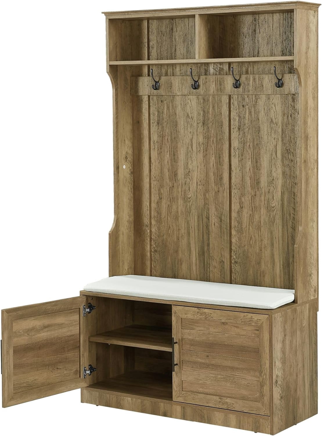 Wooden Hall Tree with Storage Cabinet - Entryway Coat Rack with Shoe ...