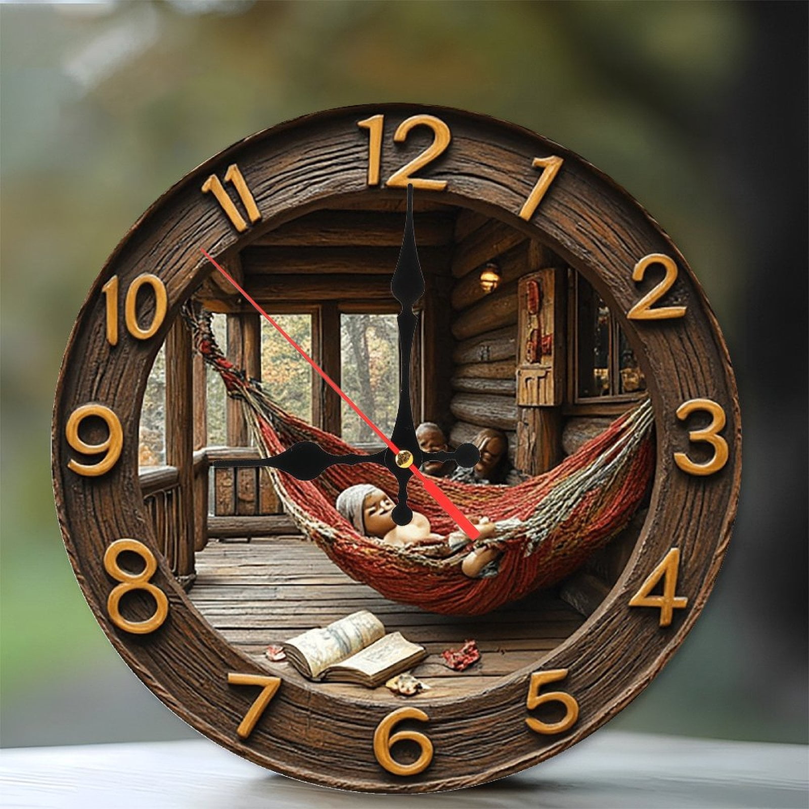 Wooden Hammock Cabin Clock Wall Decor 10-Inch Silent Wooden Wall Clock ...