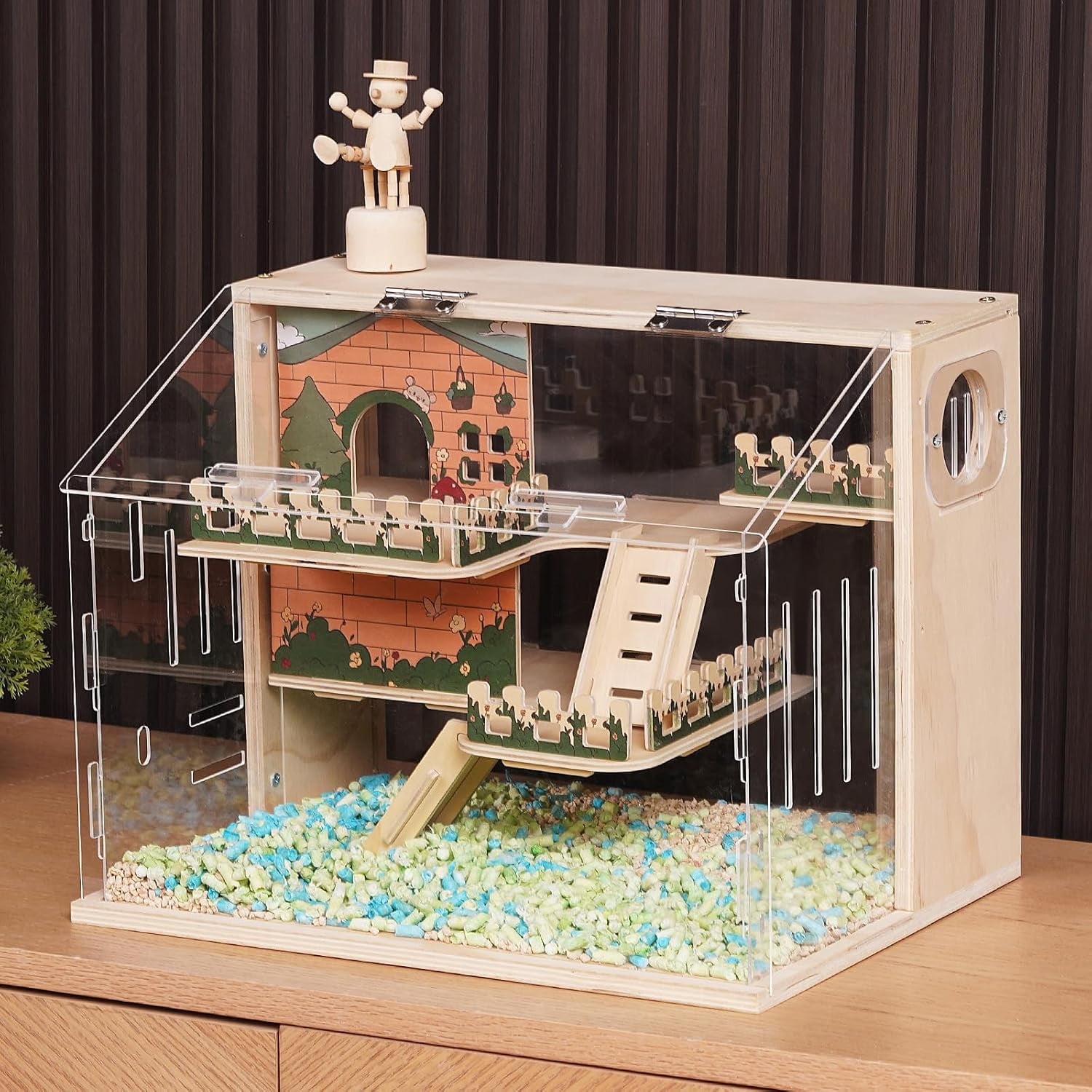Wooden Hamster Cage, 15.8" 3-Layer Acrylic Dwarf Hamster Cages,Top Open ...