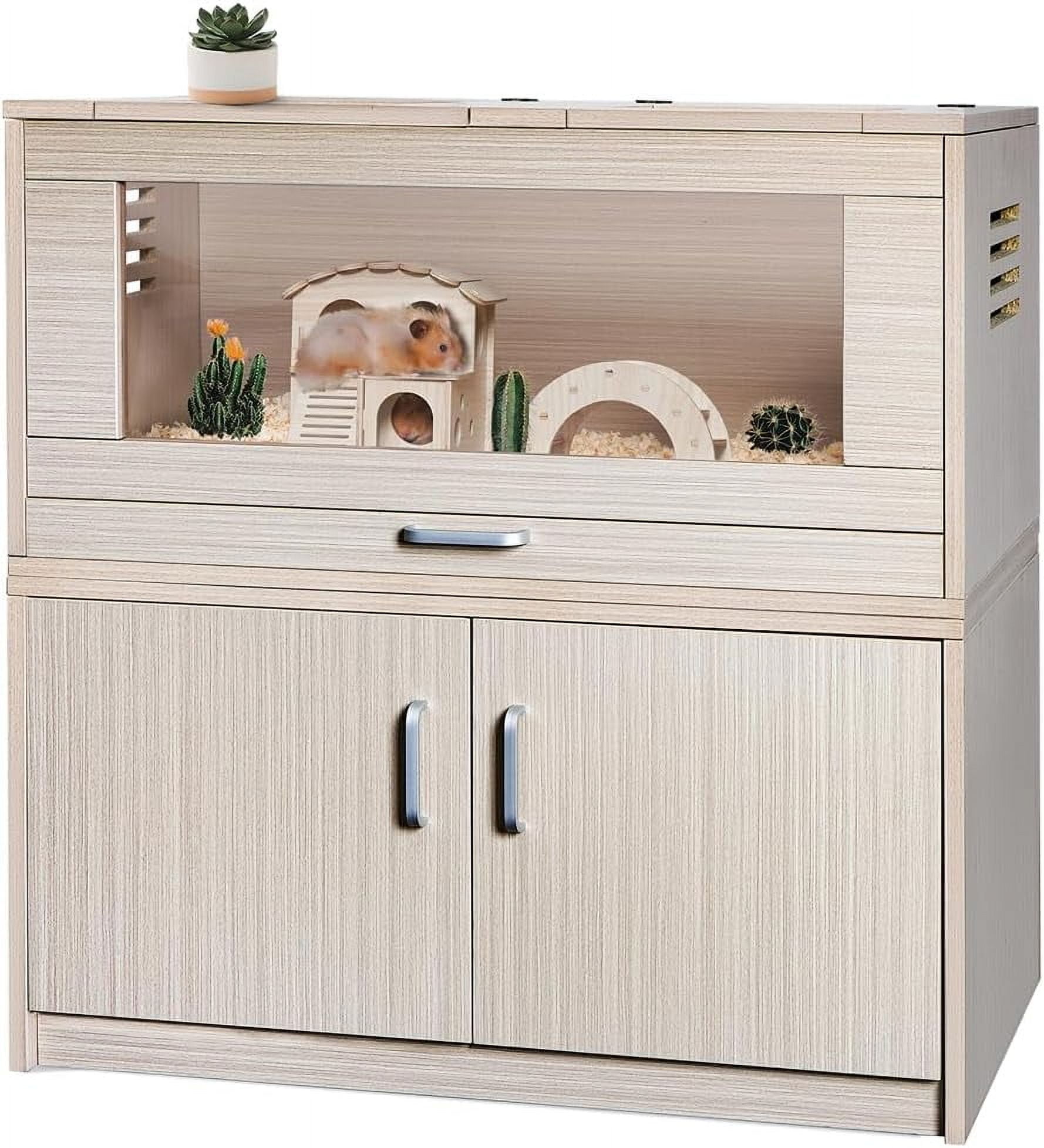 Wooden Hamster Cage Furniture with Storage Cabinet, Small Animal Cage ...