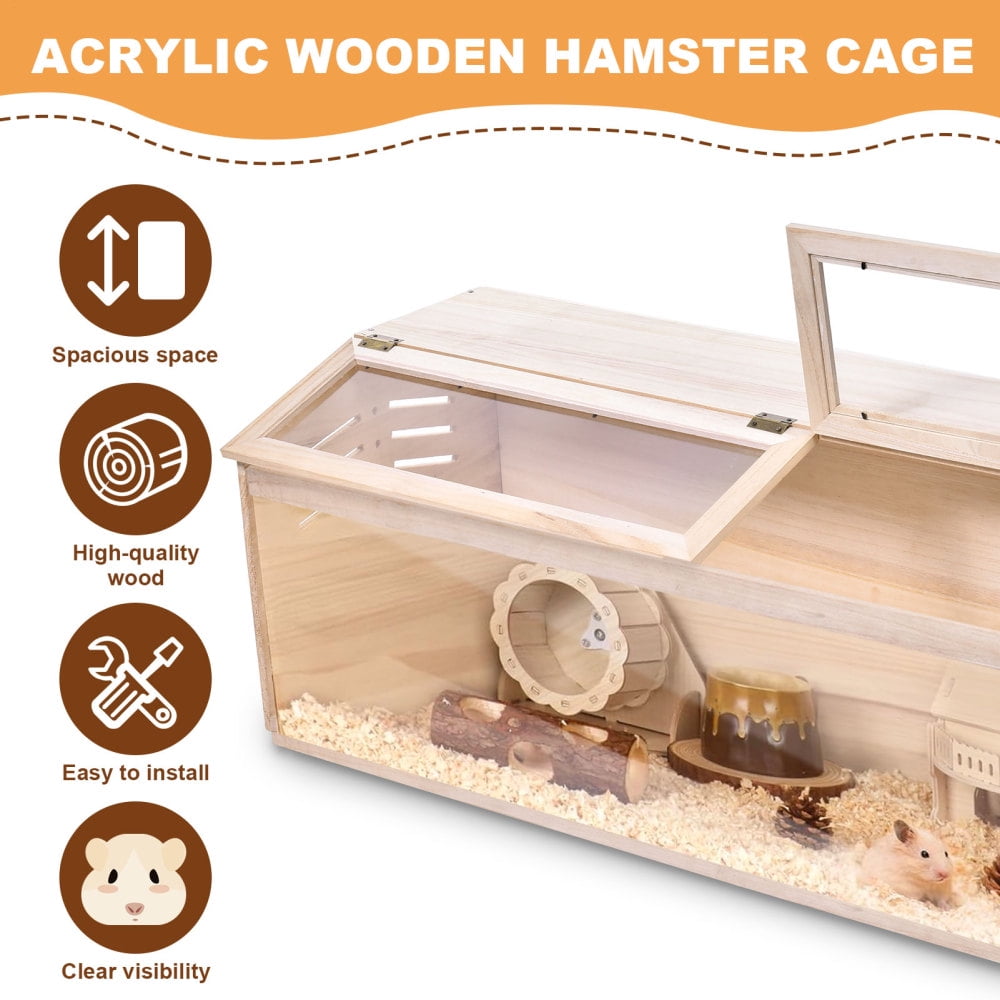 Wooden Hamster Cage Hamster House with Openable Acrylic Top Wood ...