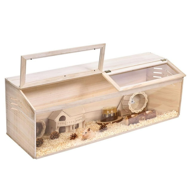 Wooden Hamster Cage Hamster House with Openable Acrylic Top Wood ...
