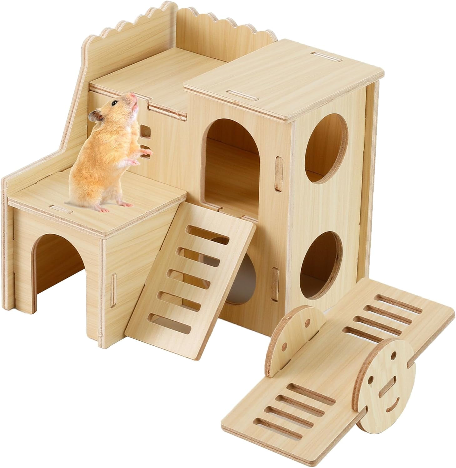 Wooden Hamster Hideout Cage Accessories, Guinea Pig House and Seesaw ...