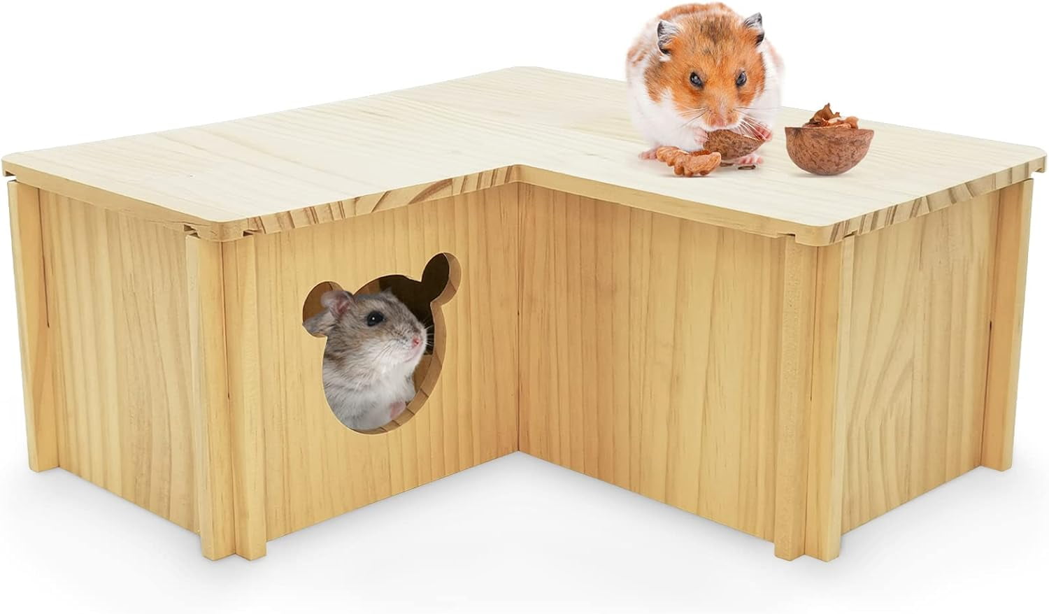 Wooden Hamster House, Multi-Chamber Hamster Hideout & Tunnel Detachable ...