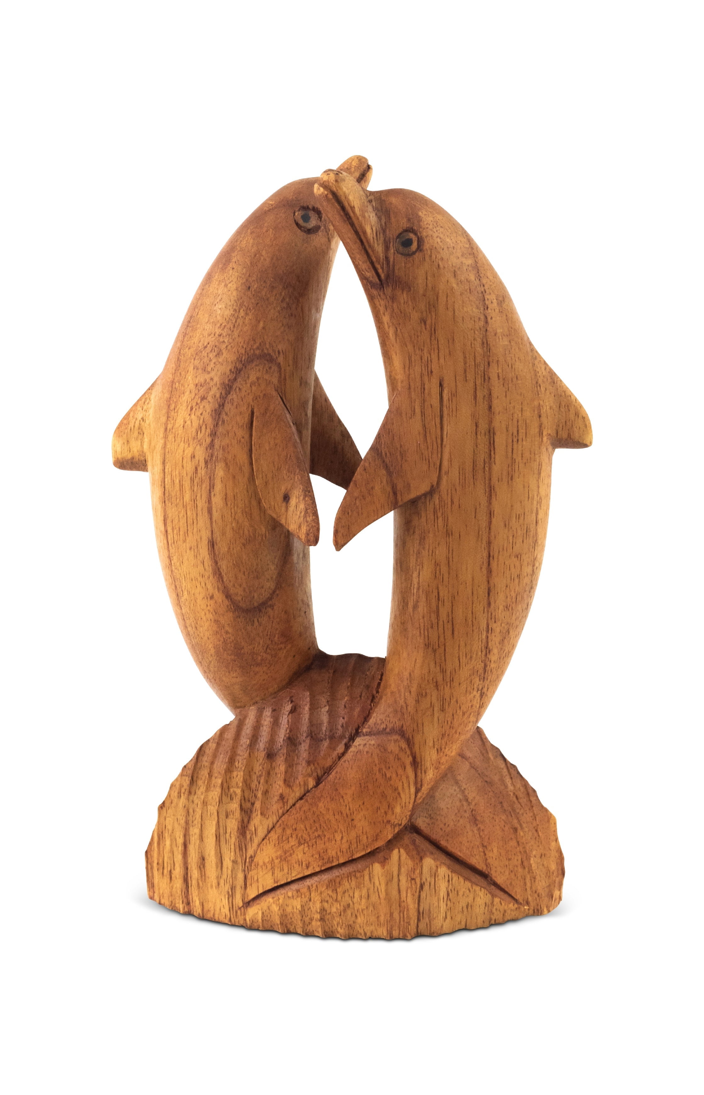 Wooden Hand Carved 2 Jumping Brown Dolphin Statue Sculpture Wood Decor ...