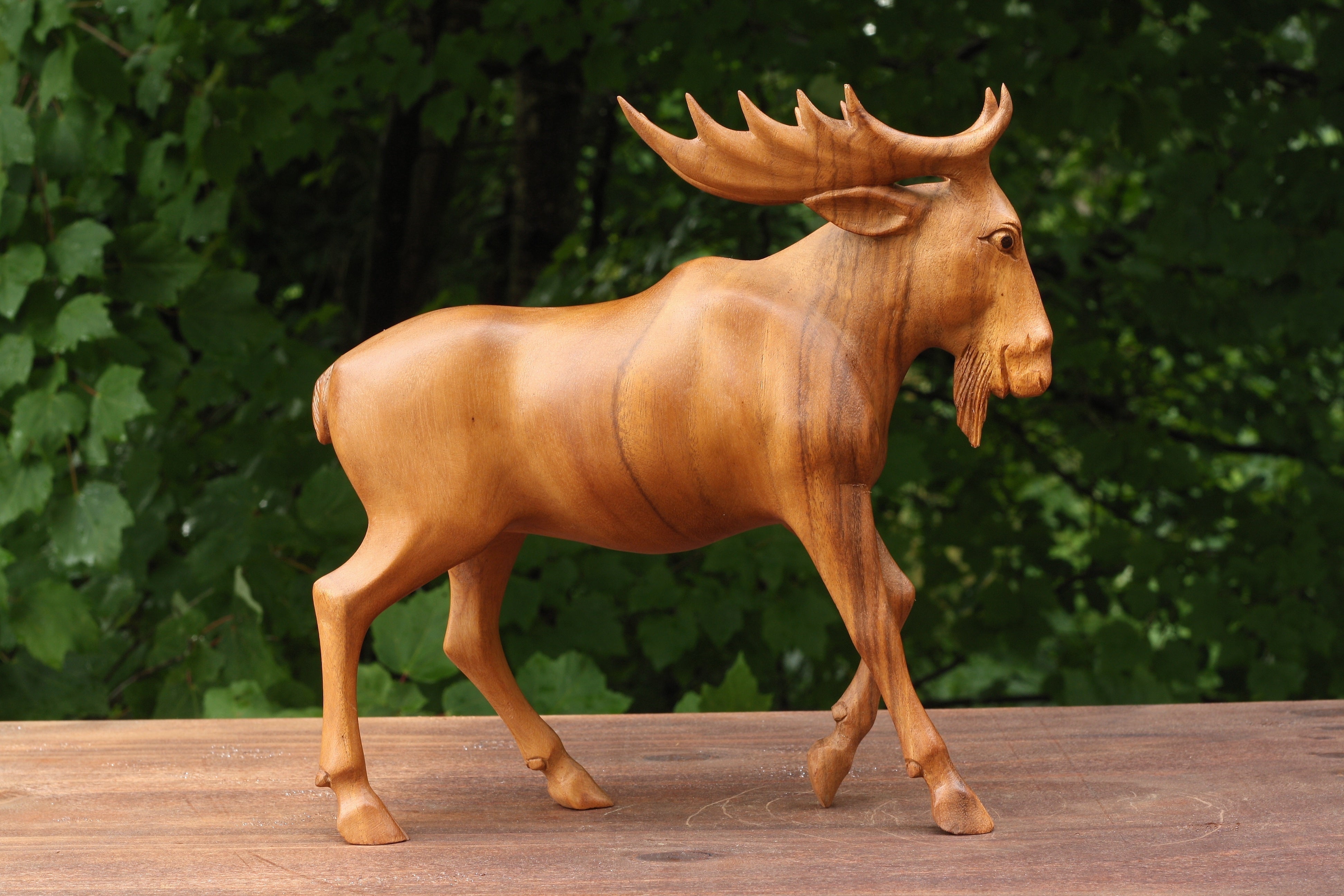 Wooden Hand Carved Moose Statue Figurine Sculpture Art Elk Decorative ...