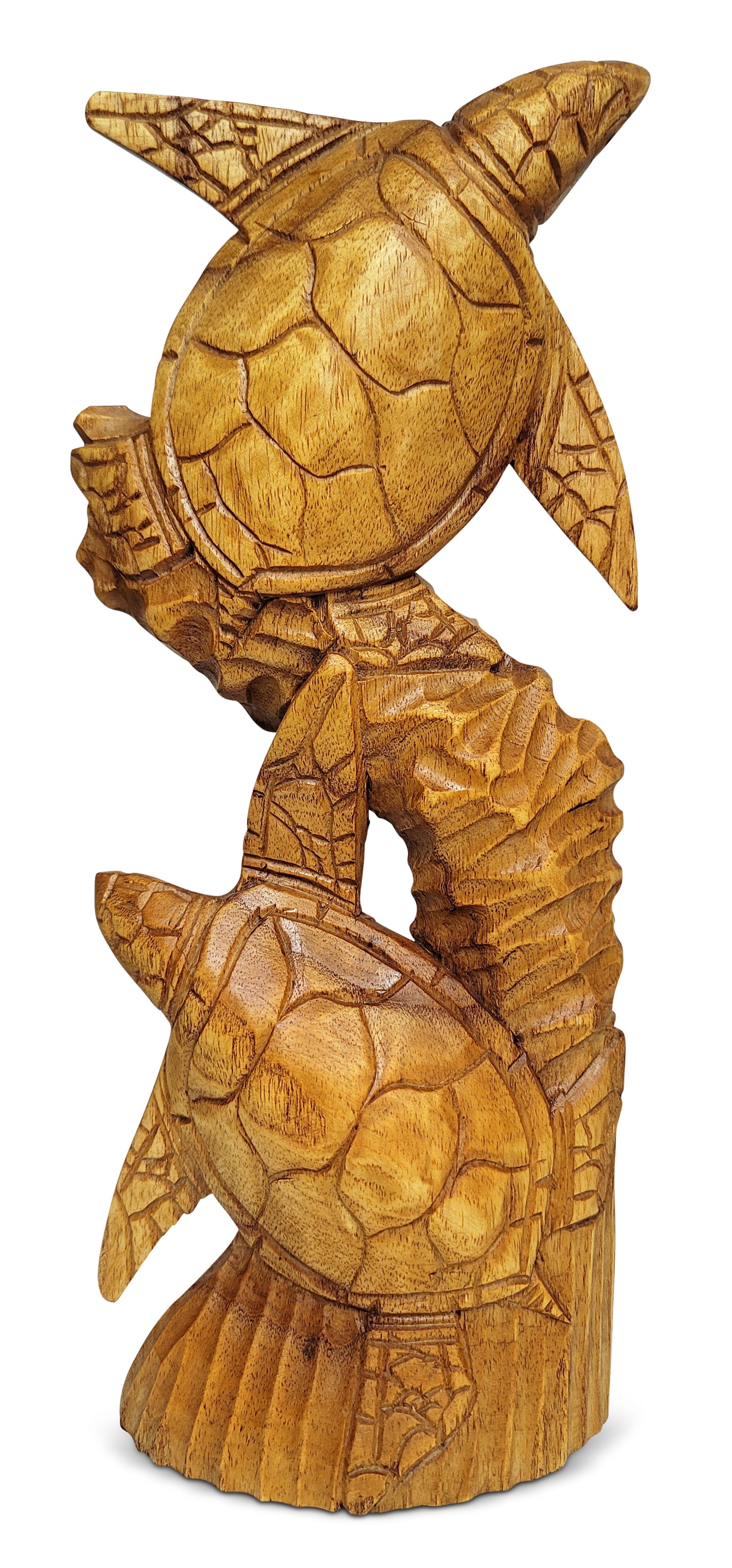 Wooden Hand Carved Two Tortoise Turtle on Coral Statue Sculpture Wood Home Decor Figurine ...