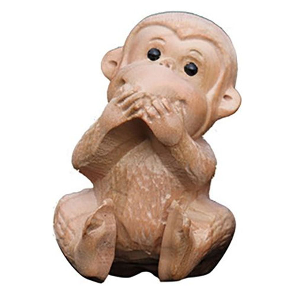 Wooden Hand Carved Wise Monkeys Statue No Hear,No Speak,No See, No Move ...