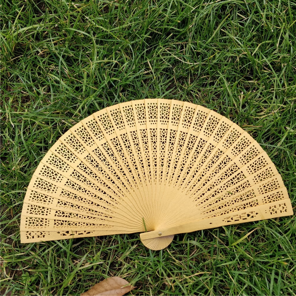 Wooden Hand Fan Wood Handheld Folding Fans with Organza Bags and Thank ...
