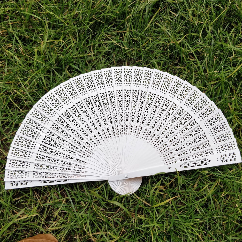 Wooden Hand Fan Wood Handheld Folding Fans with Organza Bags and Thank ...