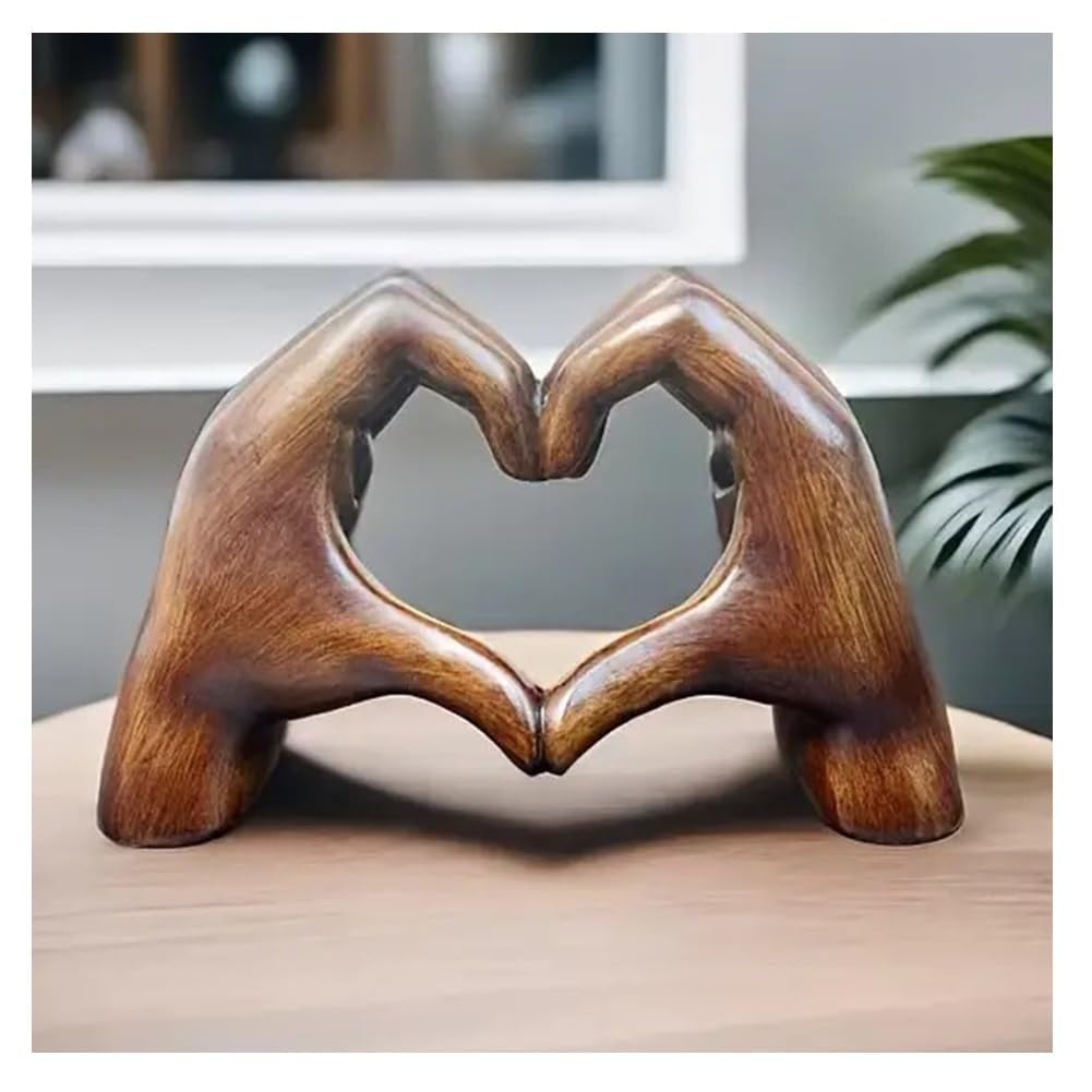 Wooden Hand Heart Brown Decor, Handmade Heart Statue, Romantic Love ...