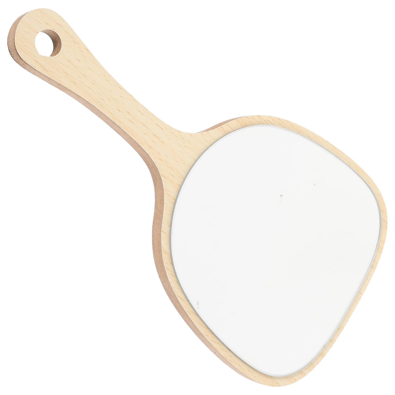 Wooden Handle Mirror, Round Hand Mirror Wood Frame Handheld Mirror with ...
