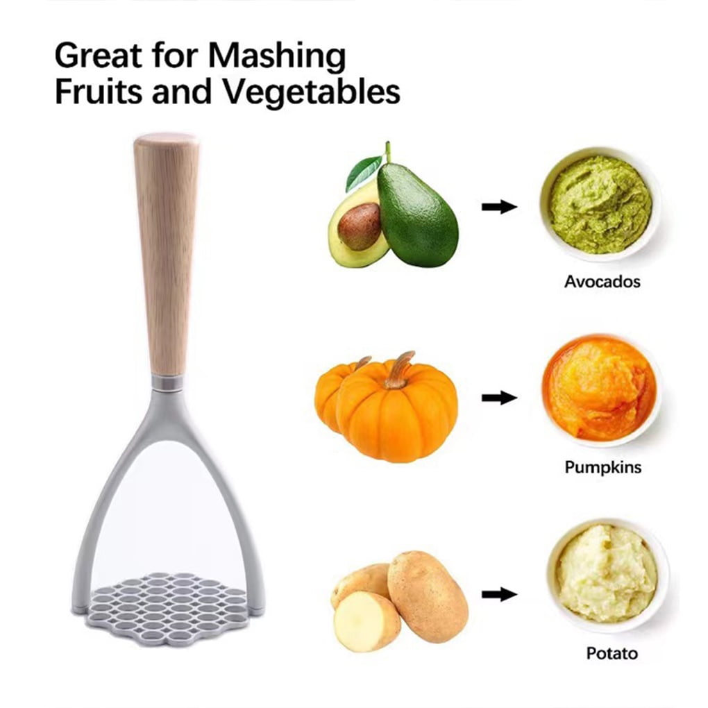 Wooden Handle Potato Masher Aluminum Alloy Handheld Potato Crusher for ...