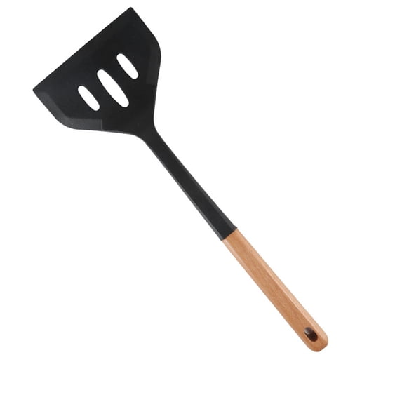 Wooden Handle Silicone Cooking Spatula, Large Slotted Spatula For ...