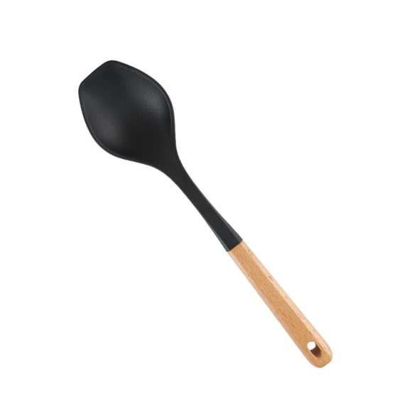 Wooden Handle Silicone Spoon, 1 Piece Cooking Utensil, Heat-Resistant ...